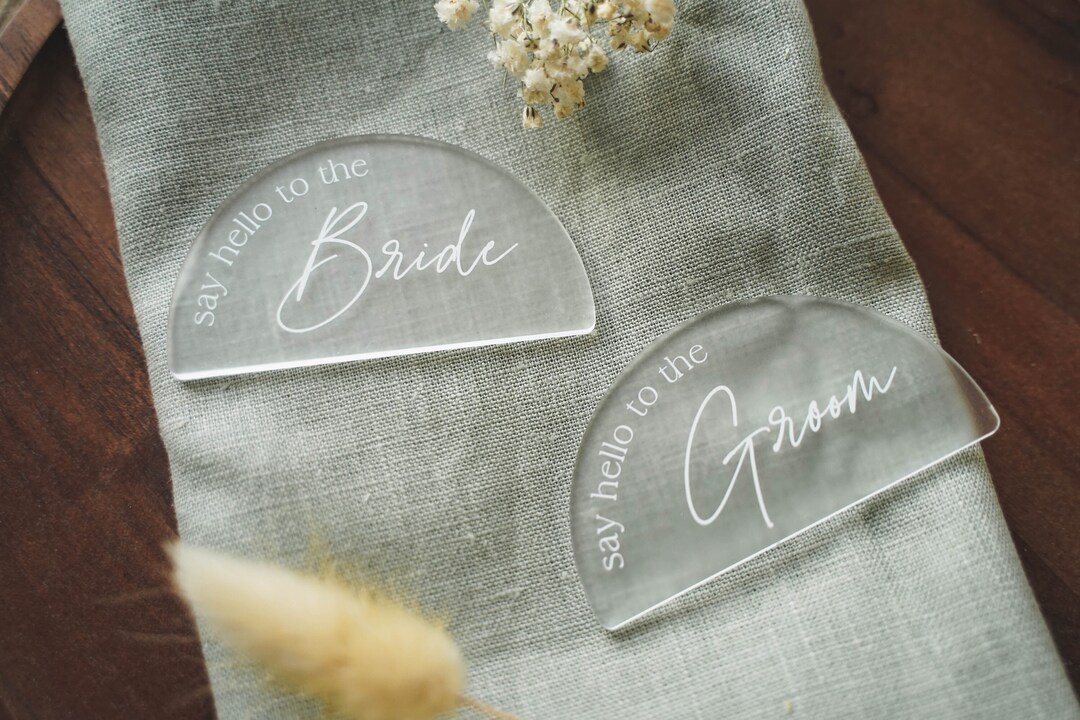 Frosted Bride Groom Arch Table Placement Setting Signs - Bride and ...