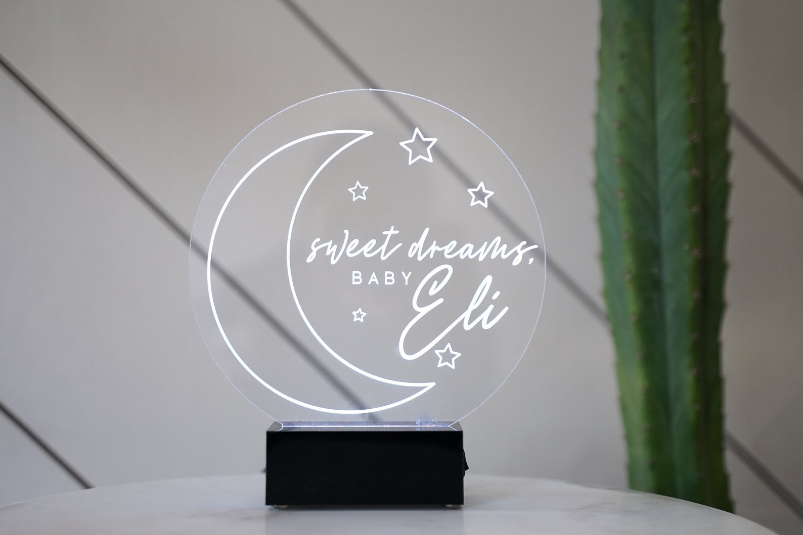 LED Night Light Moon & Stars Acrylic Nursery Nightlight Kids | Etsy