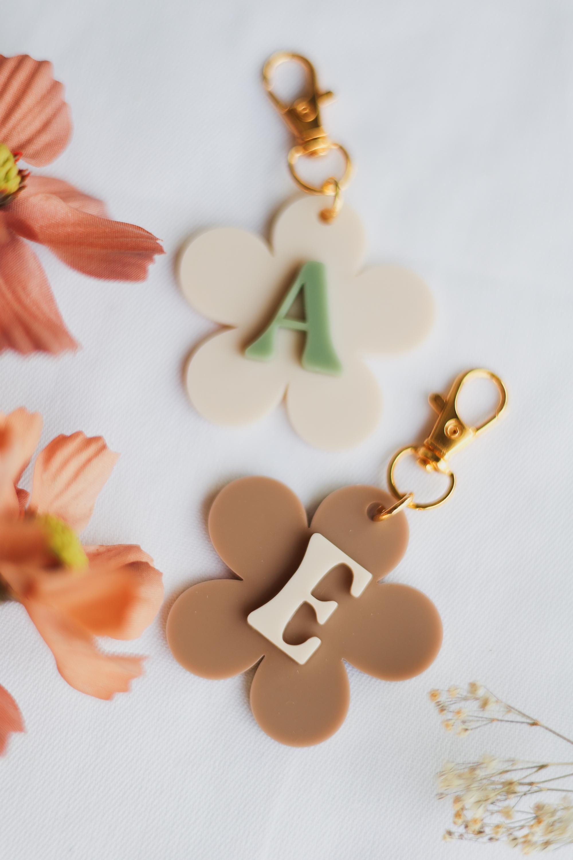 3D Flower Keychain Acrylic - Initial Flower Name Tag - Bridesmaids Gift ...