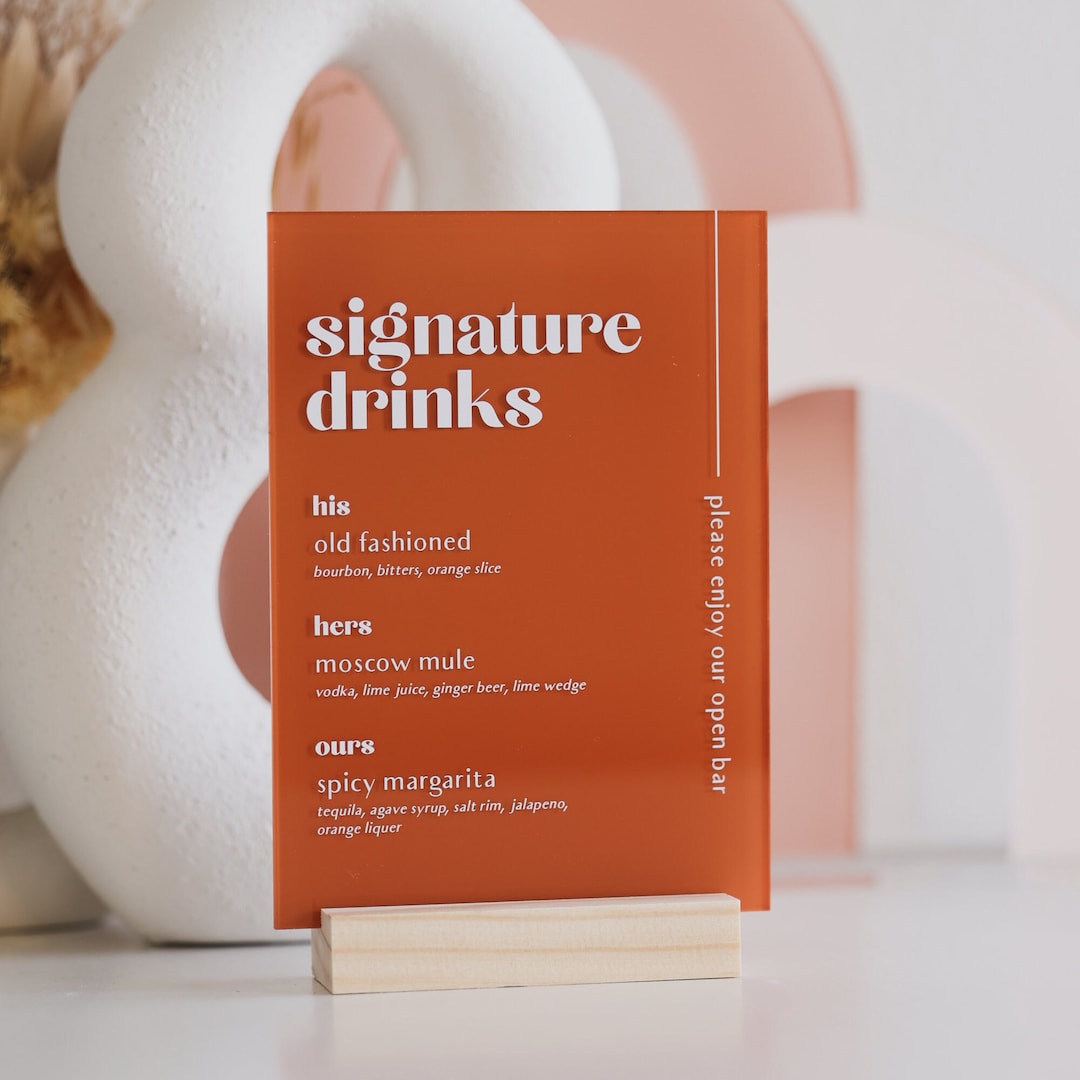 Signature Drink His & Hers Bar Menu Sign | Personalized Drinks | Custom ...
