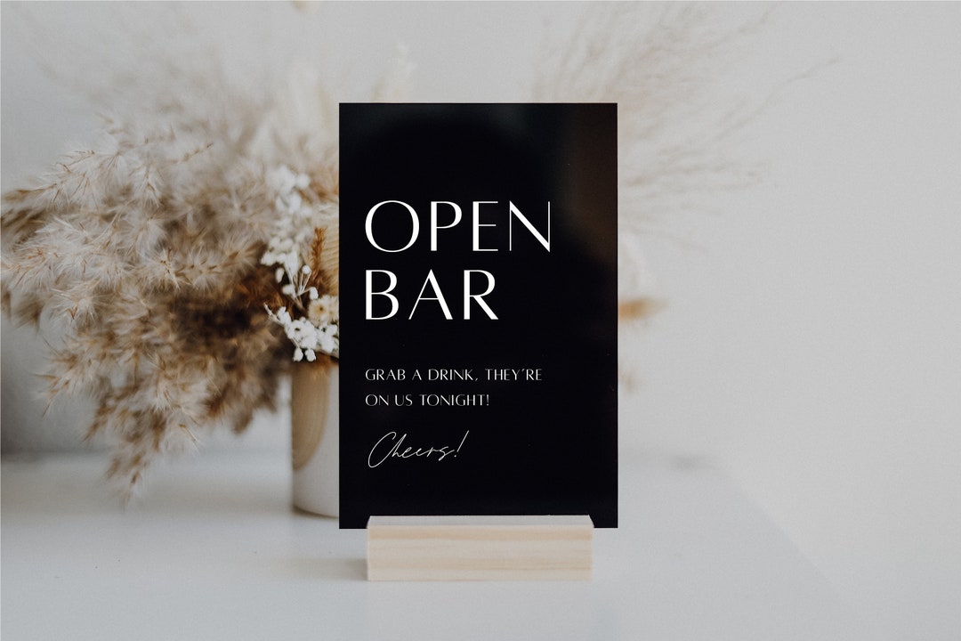 Open Bar Sign Drinks Are on Us Sign Custom Acrylic Bar Menu Wedding ...