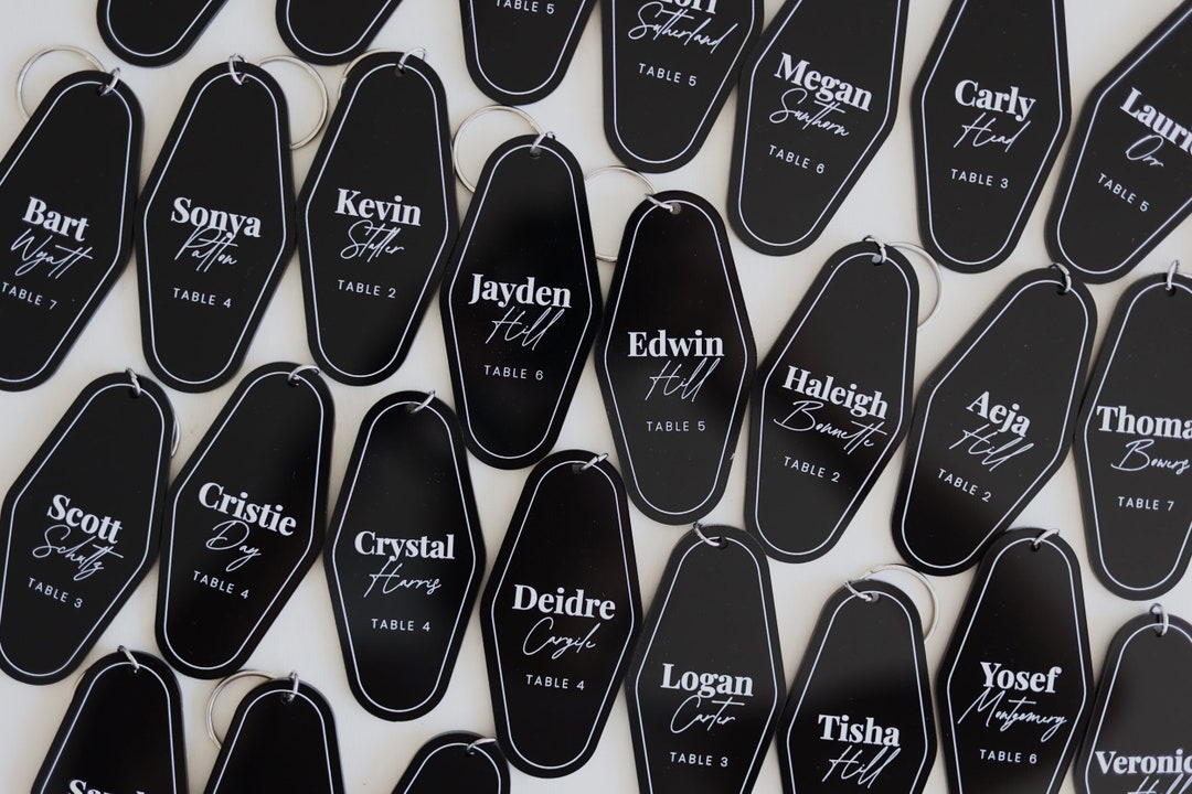 Motel Keychain Place Cards Acrylic - Retro Acrylic Place Cards - Hotel ...