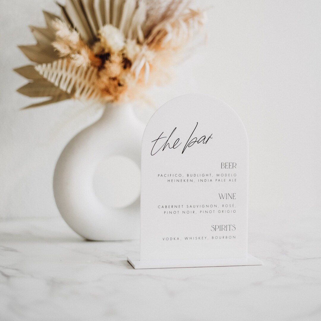 Bar Menu Drink Sign Minimalist Acrylic Menu Arch Sign Wedding Menu ...