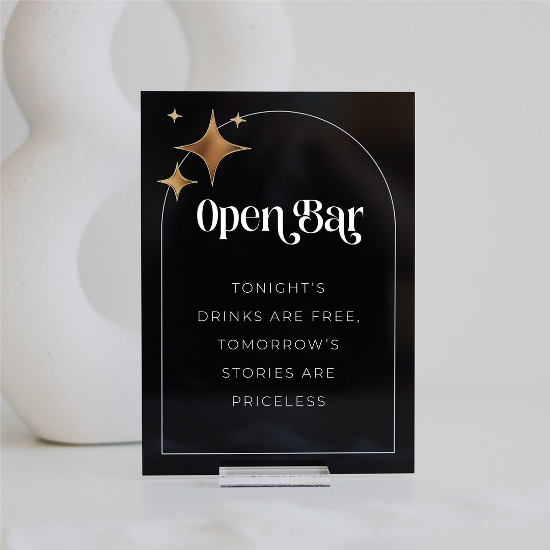 Open Bar Sign Drinks Are on Us Sign Custom Acrylic Bar Menu Wedding ...