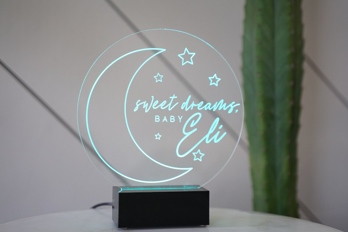 LED Night Light Moon & Stars Acrylic Nursery Nightlight Kids - Etsy