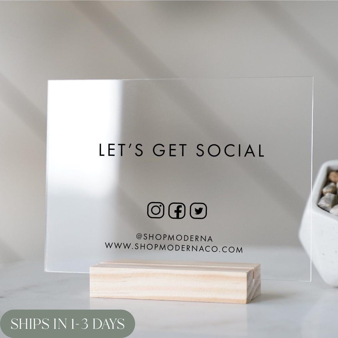 Social Media Acrylic Sign Black Text Let's Get Social Acrylic Signs ...