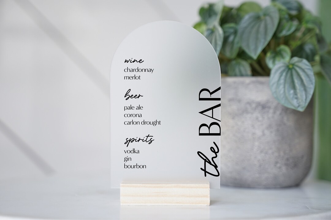 Bar Menu Sign Personalized Drinks Custom Acrylic Bar Menu Wedding ...