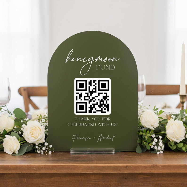 Honeymoon Fund QR Code Acrylic Sign, Honeymoon Fund Sign, Wedding Card ...