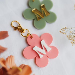 3D Flower Keychain Acrylic - Initial Flower Name Tag - Bridesmaids Gift ...