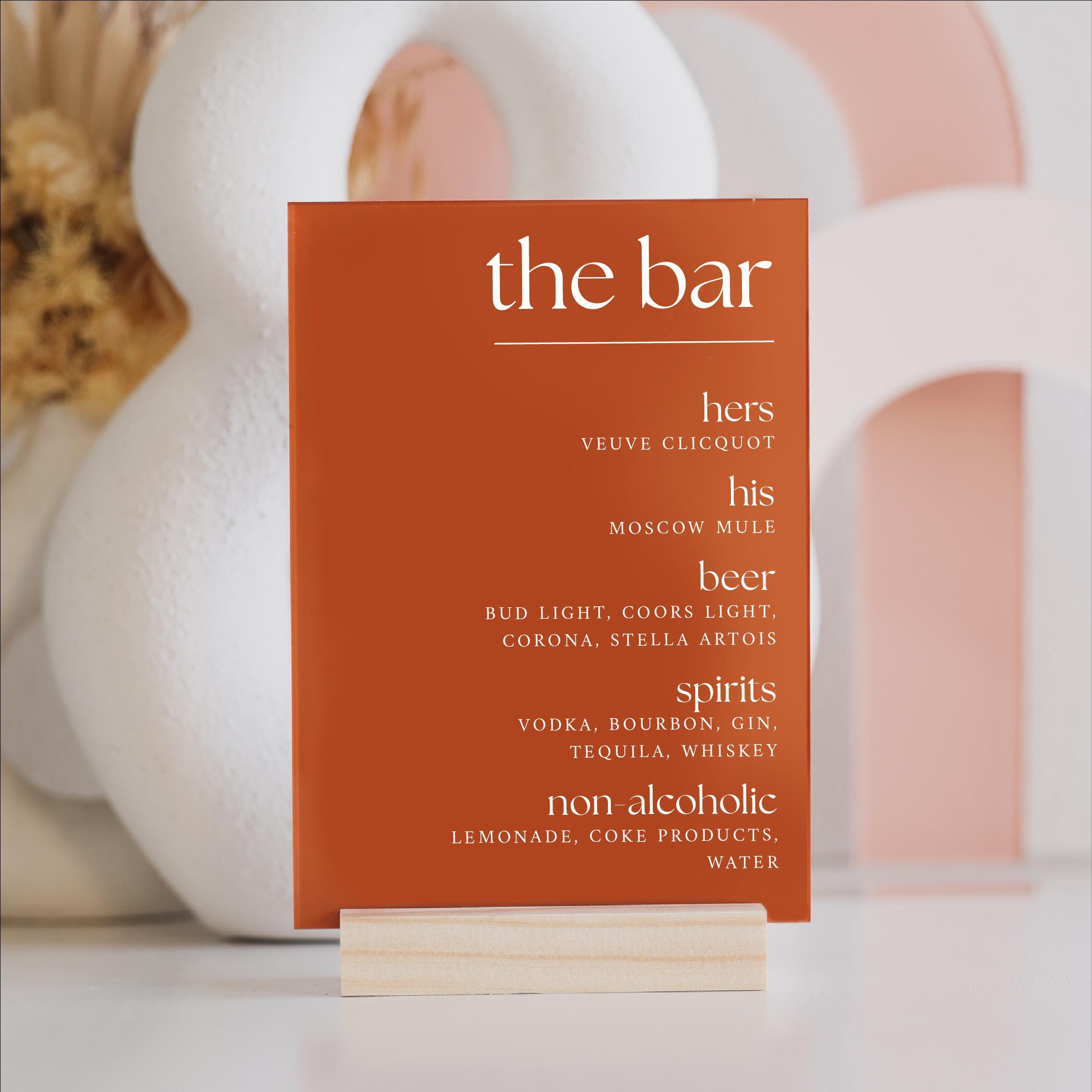 Custom Acrylic Bar Menu Sign, Wedding Bar Menu Sign, Drink Menu Wedding ...