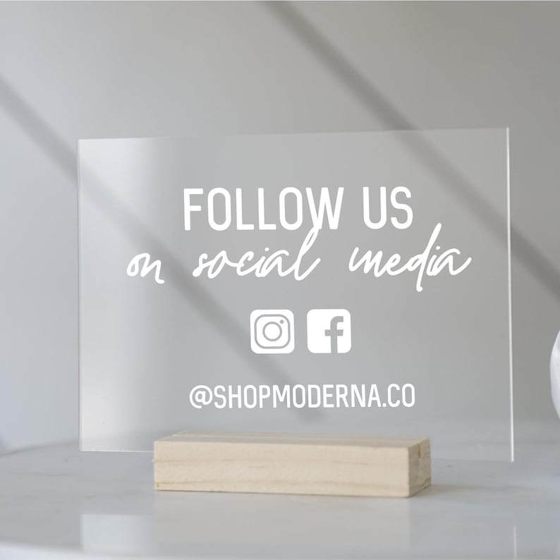 Social Media Hashtag Acrylic Sign - Follow Us Acrylic Signs - Business ...