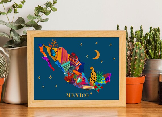 Colorful Mexican Map Digital Print Printable Mexico Map Wall - Etsy