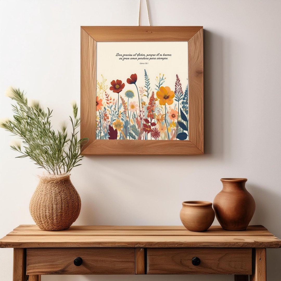 Psalms 136 Spanish Christian Art Print: Wildflower Bible Verse (digital ...