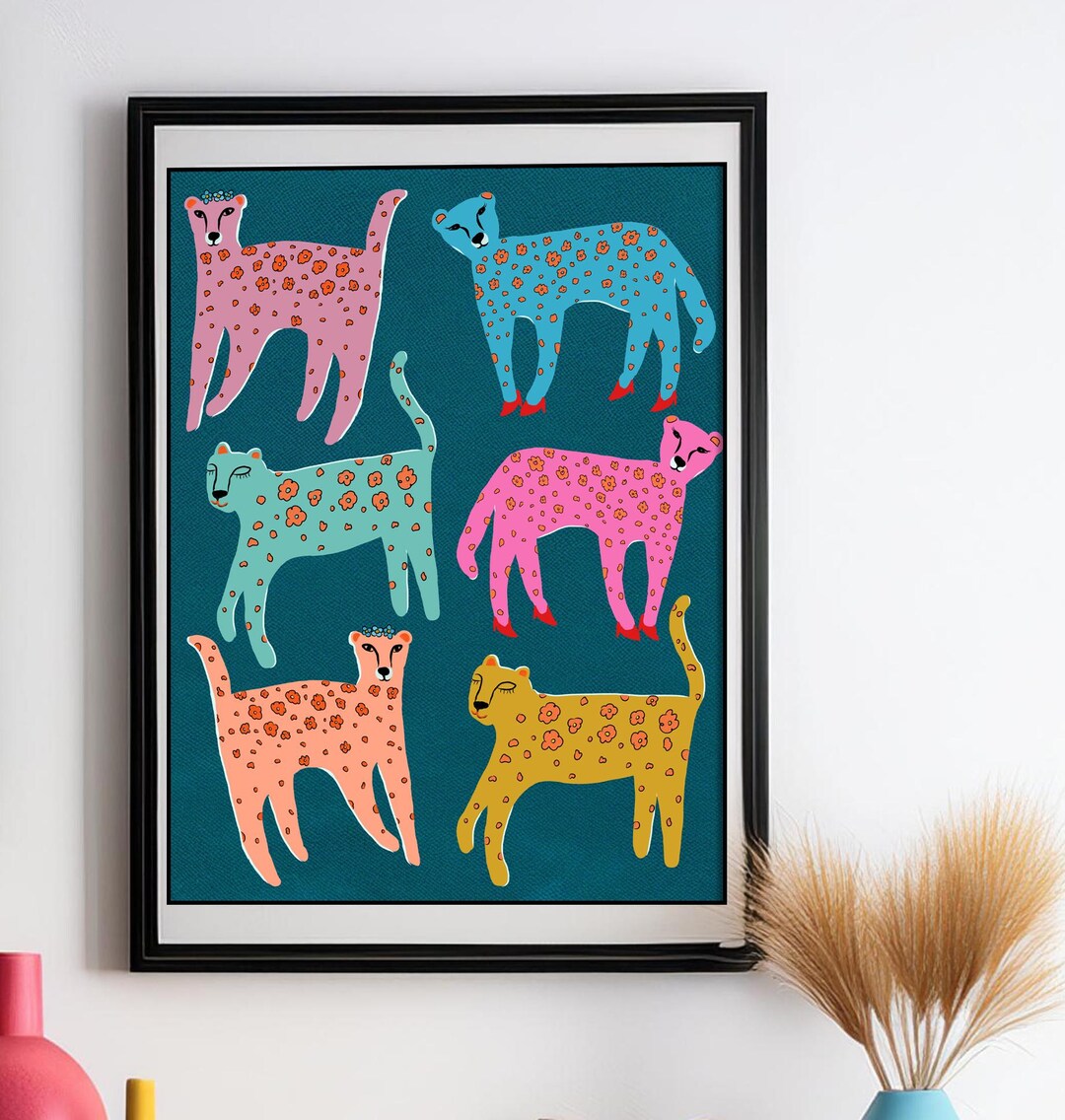 Colorful Cheetah Art Print: Maximalist Preppy Wall Decor (digital ...