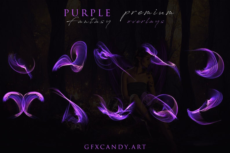 Magic Purple Light Overlays, Hand-drawn Photoshop Overlays, PURPLE ...