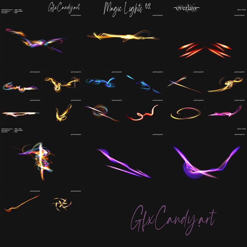 200 Magic Lights Overlays, PNG LIGHT EFFECTS, Photoshop Hand-drawn ...