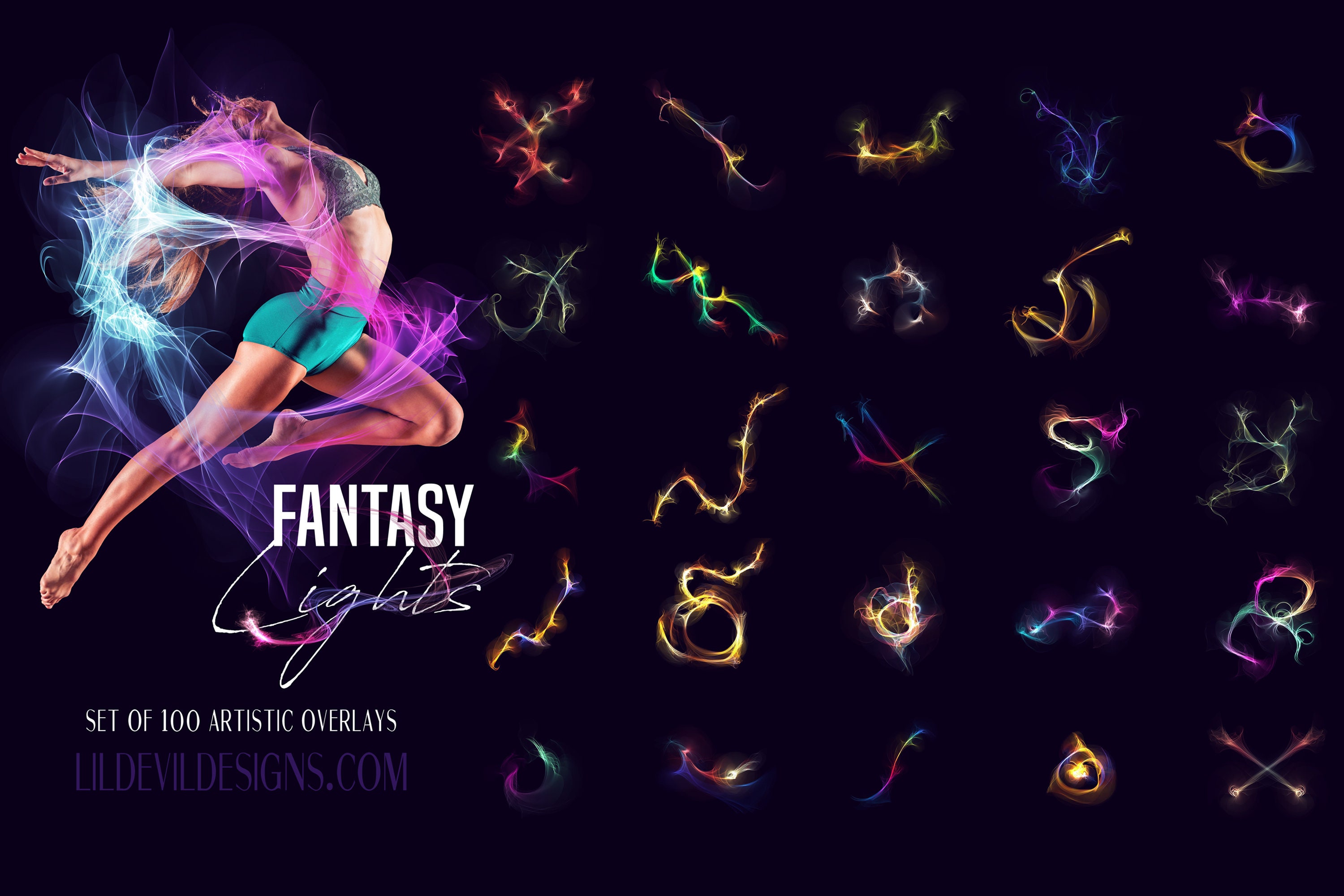 100 Fantasy Lights Overlays, Hi-res PNG Light Trails, Digital Overlays ...