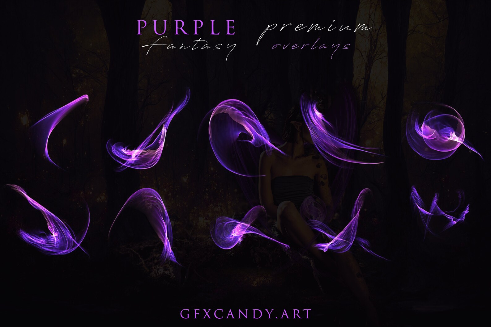 Magic Purple Light Overlays, Hand-drawn Photoshop Overlays, PURPLE ...