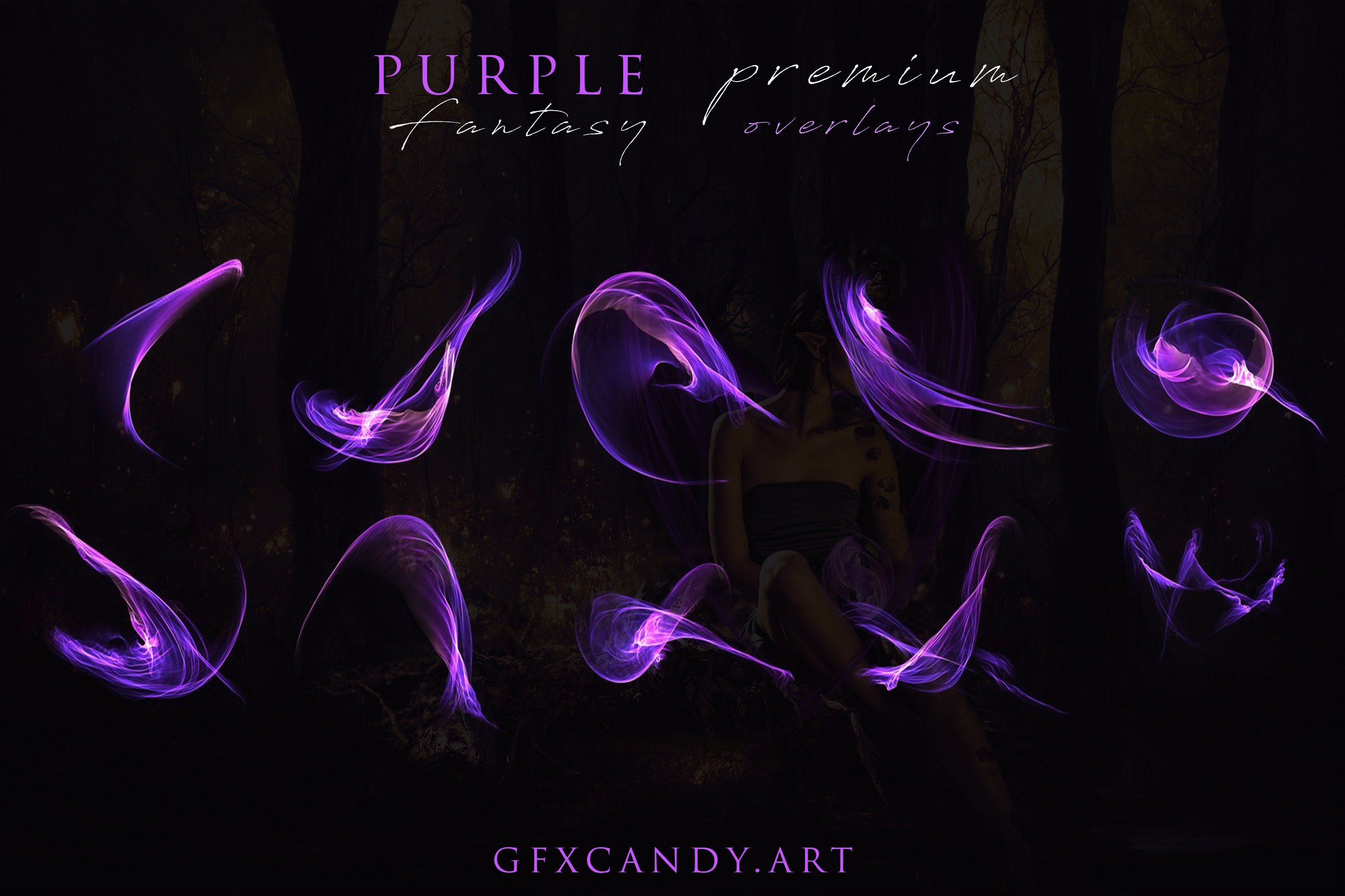 Magic Purple Light Overlays, Hand-drawn Photoshop Overlays, PURPLE ...