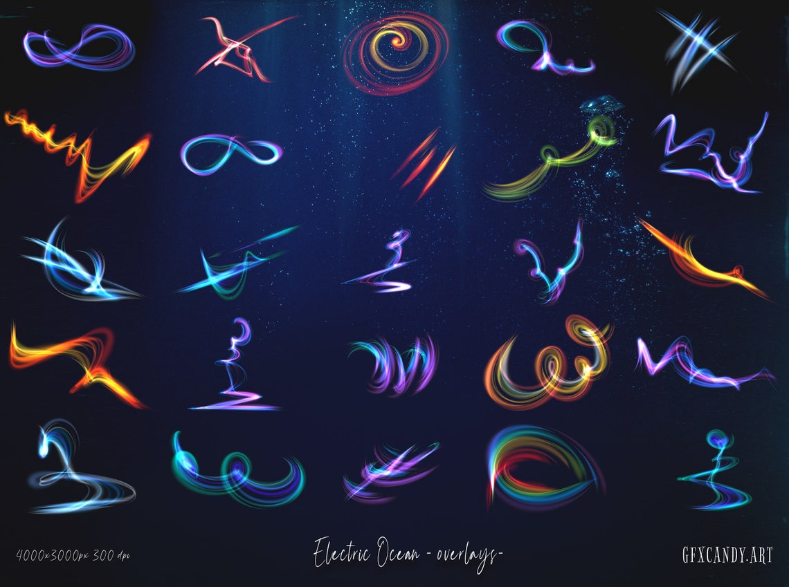 Electric Ocean Light Overlays 100 Hi-res Light Overlays - Etsy