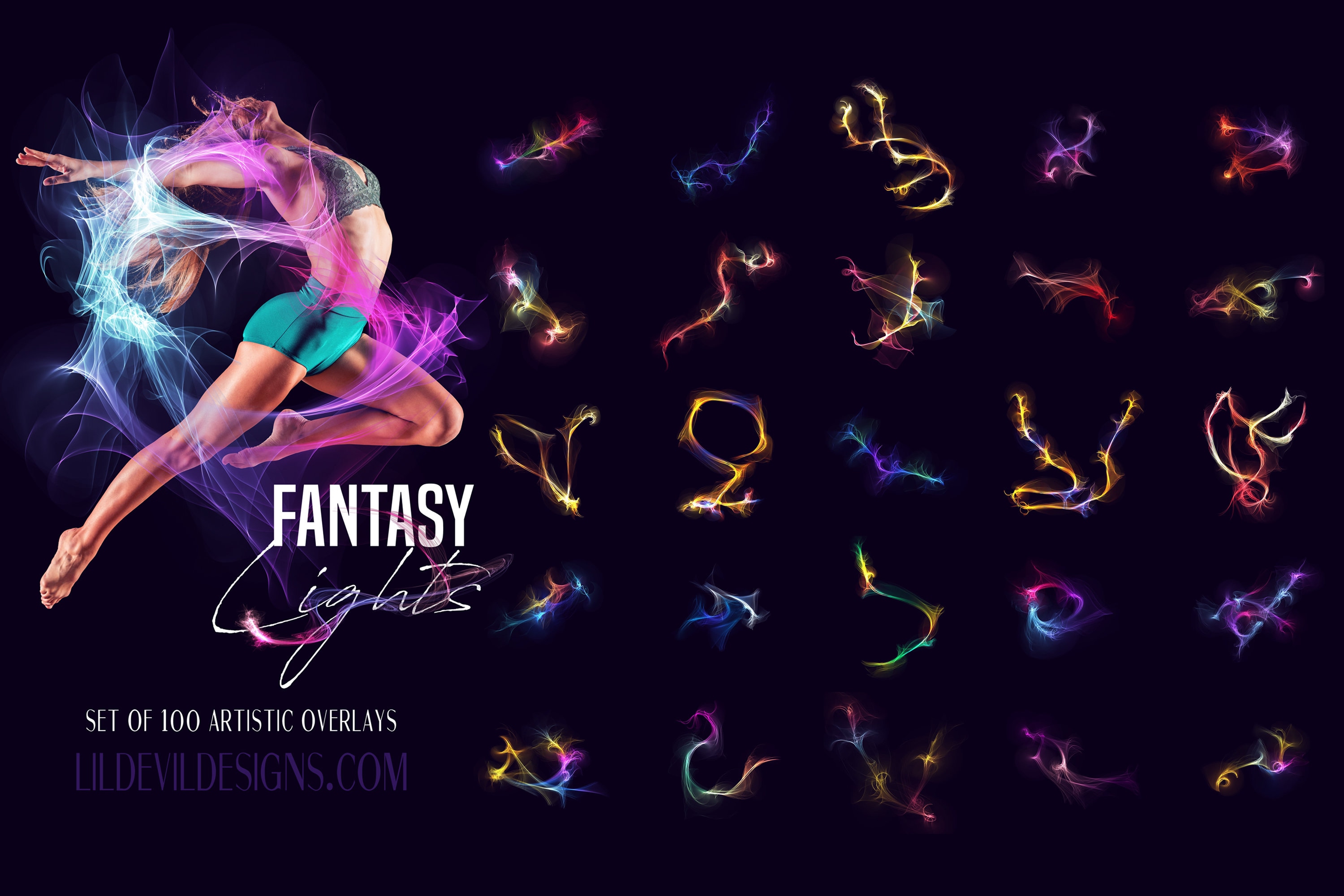 100 Fantasy Lights Overlays, Hi-res PNG Light Trails, Digital Overlays ...