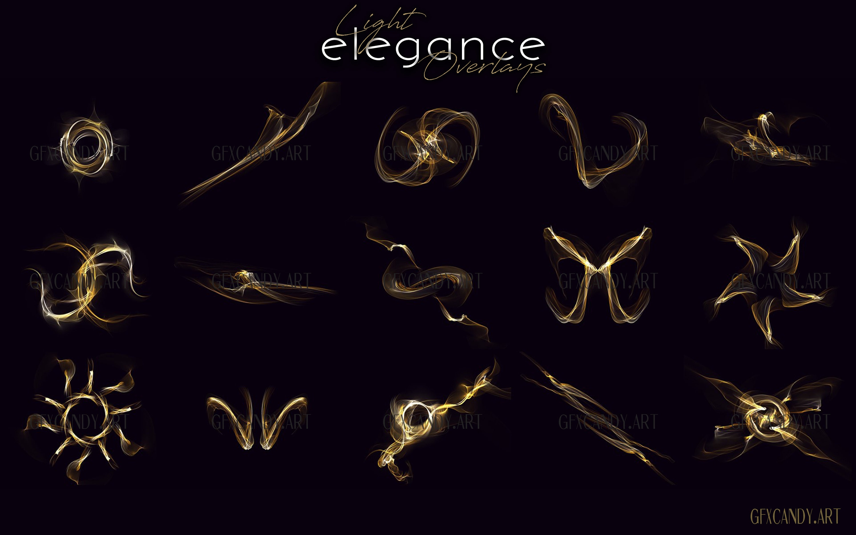 Light Elegance Overlays, 60 Hi-res Hand-drawn Light Swirls, PNG Light ...