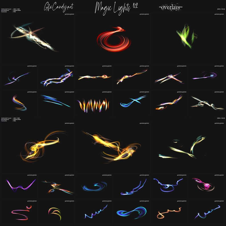 200 Magic Lights Overlays, PNG LIGHT EFFECTS, Photoshop Hand-drawn ...