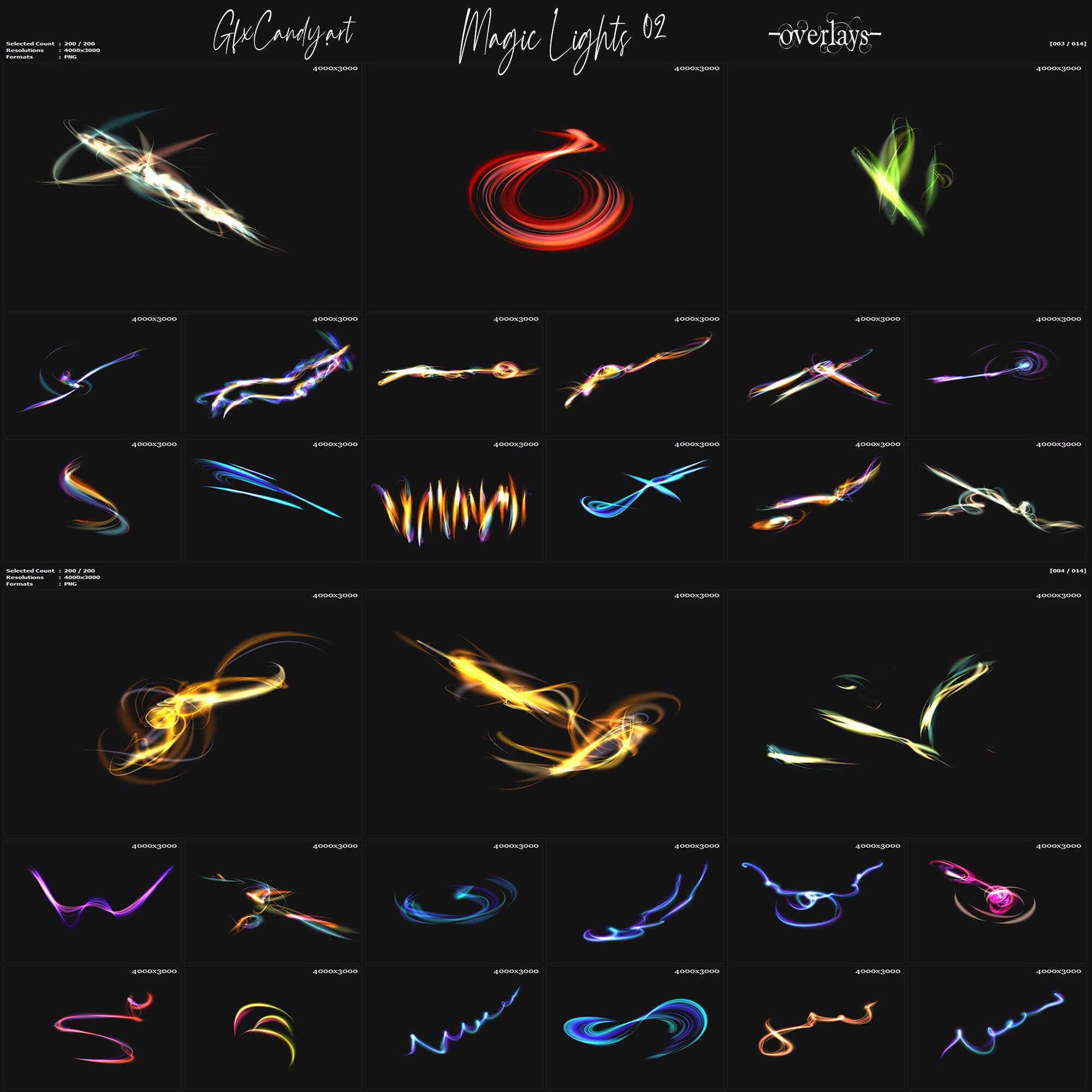 200 Magic Lights Overlays, PNG LIGHT EFFECTS, Photoshop Hand-drawn ...