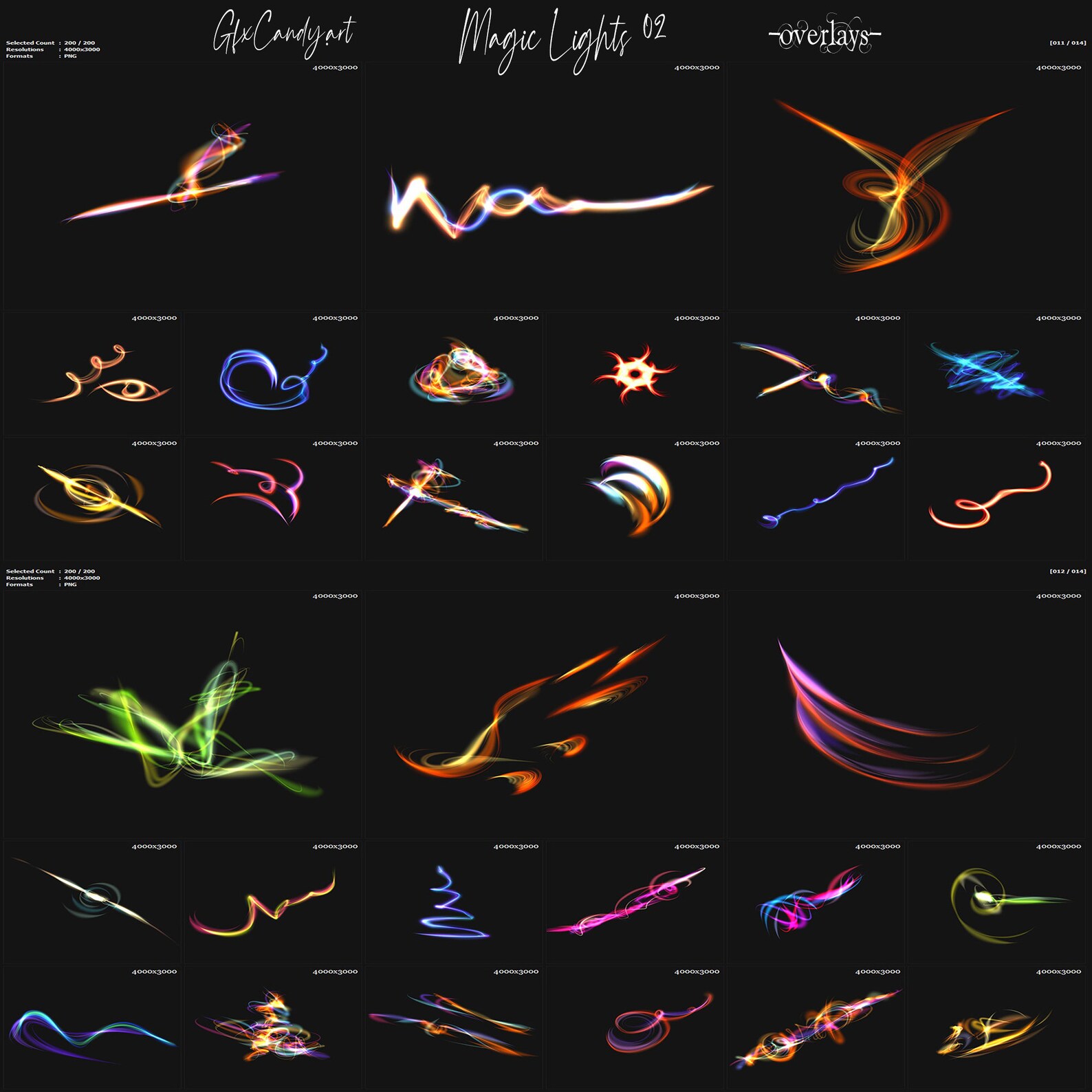 200 Magic Lights Overlays, PNG LIGHT EFFECTS, Photoshop Hand-drawn ...