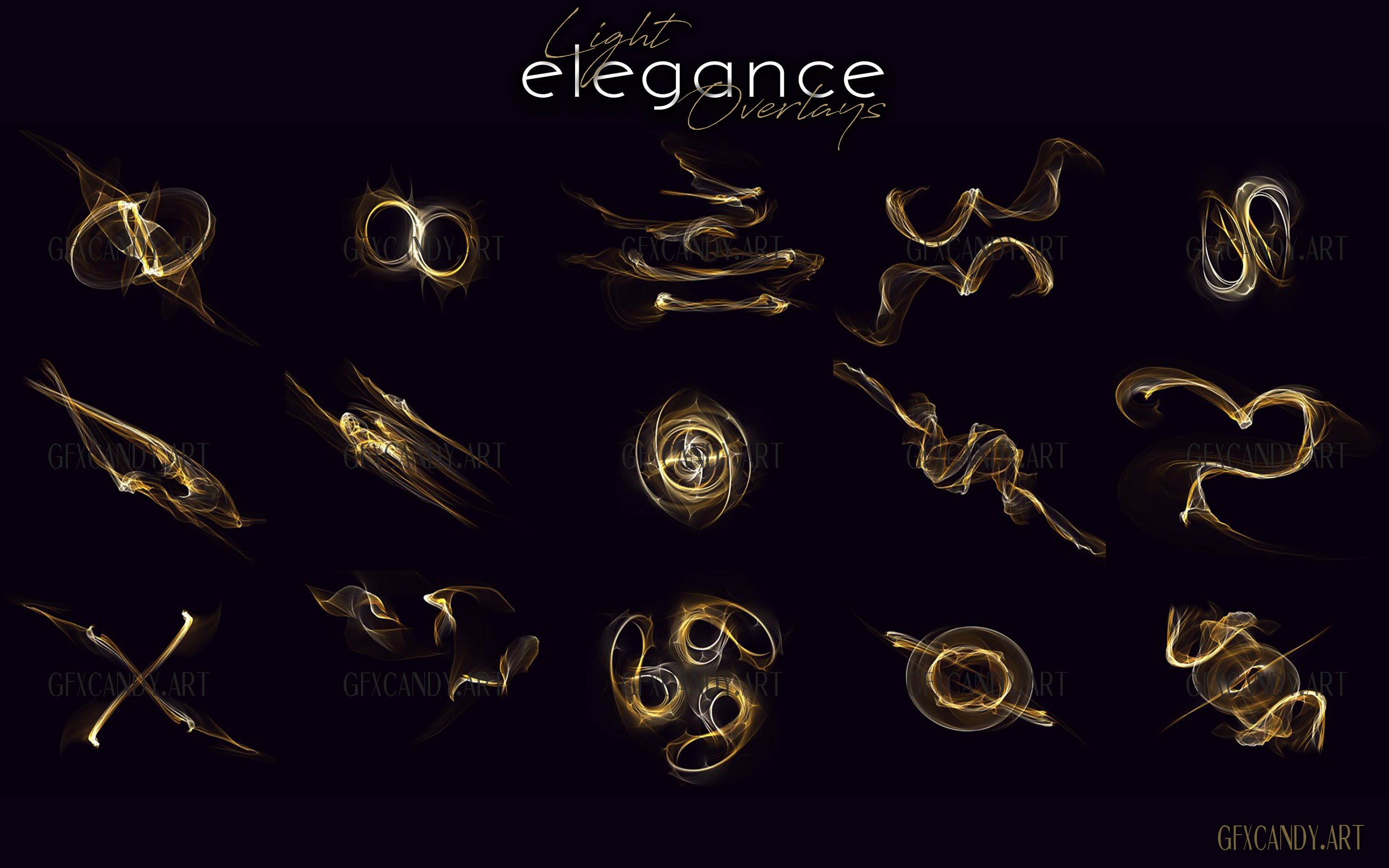 Light Elegance Overlays, 60 Hi-res Hand-drawn Light Swirls, PNG Light ...