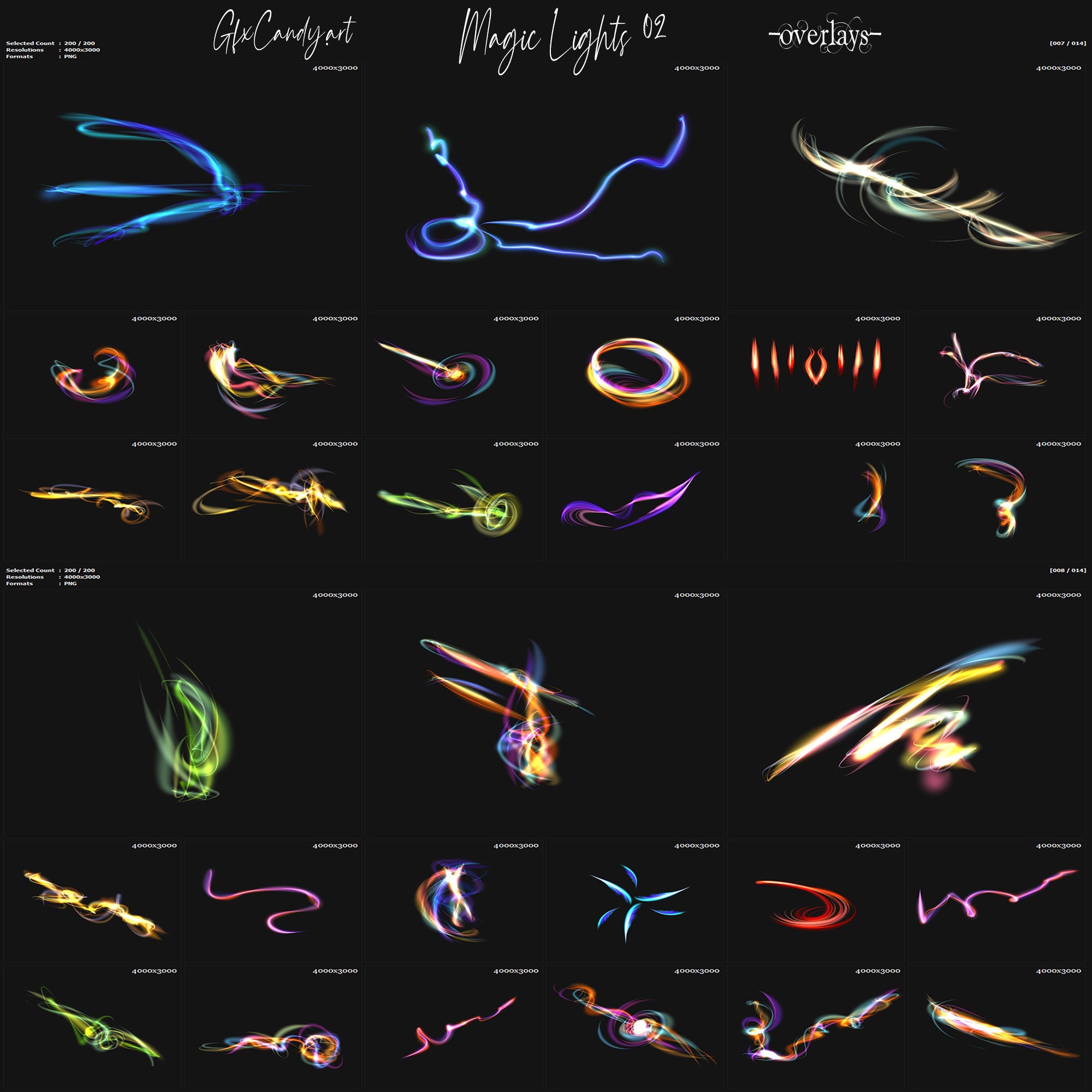 200 Magic Lights Overlays, PNG LIGHT EFFECTS, Photoshop Hand-drawn ...