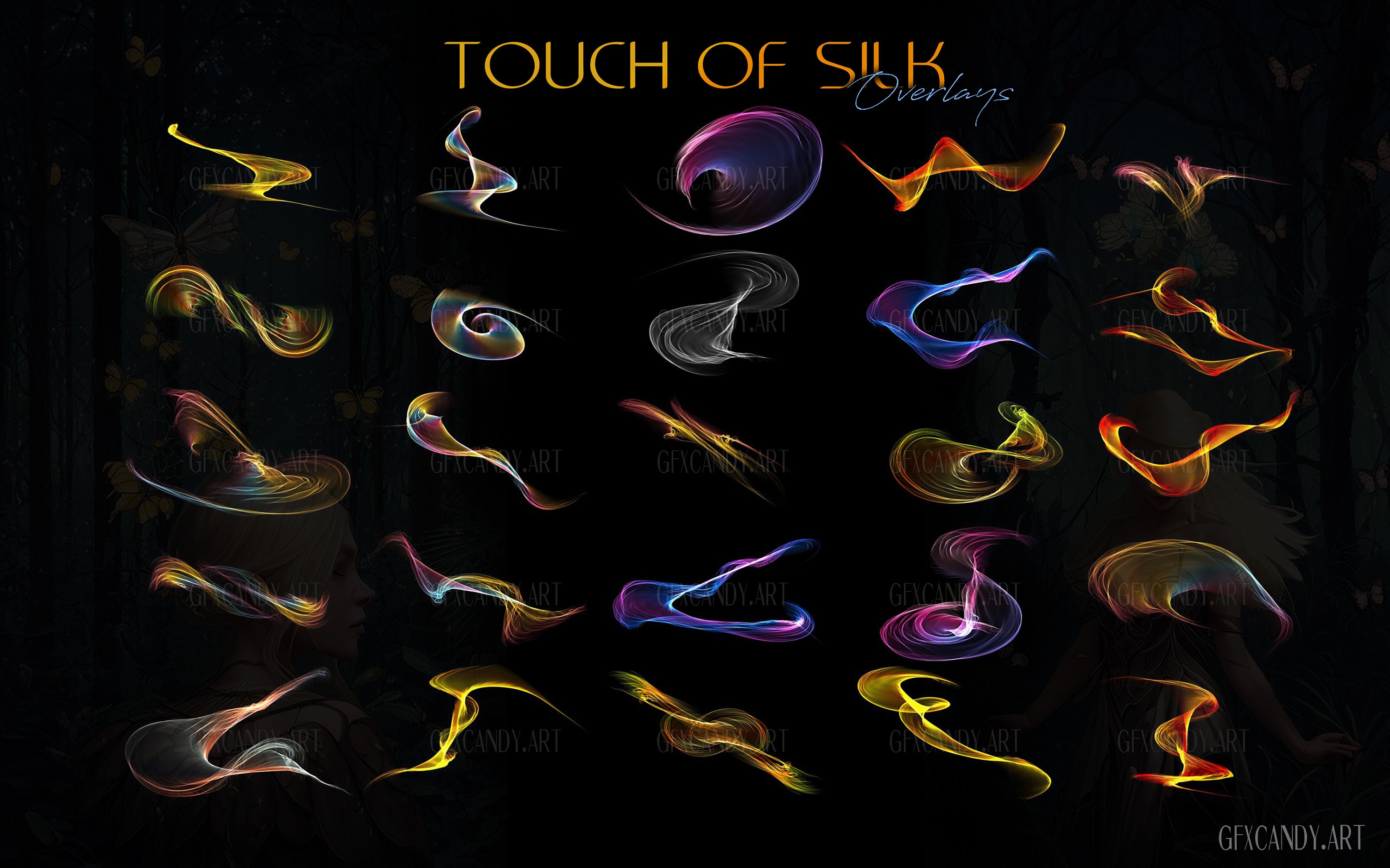 150 Hand-drawn Touch of Silk Photo Overlays, PNG Light Effects, Digital ...