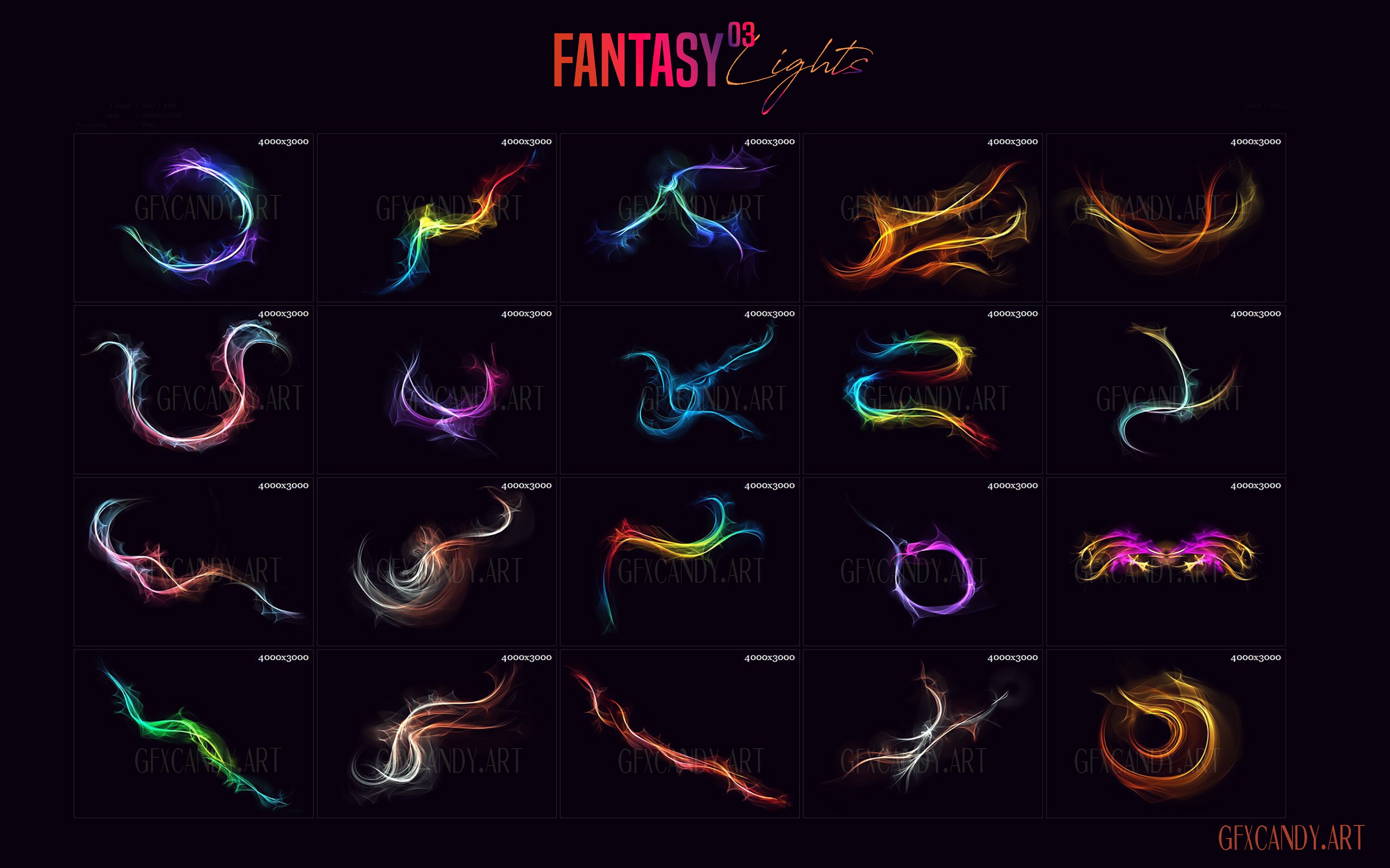 Fantasy Lights Overlays 03, 100 Hi-res Hand-drawn Light Overlays for ...