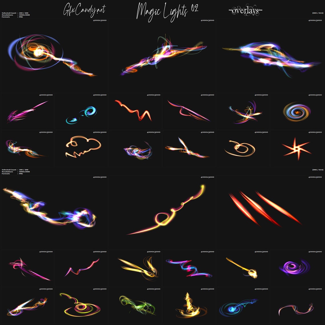 200 Magic Lights Overlays, PNG LIGHT EFFECTS, Photoshop Hand-drawn ...