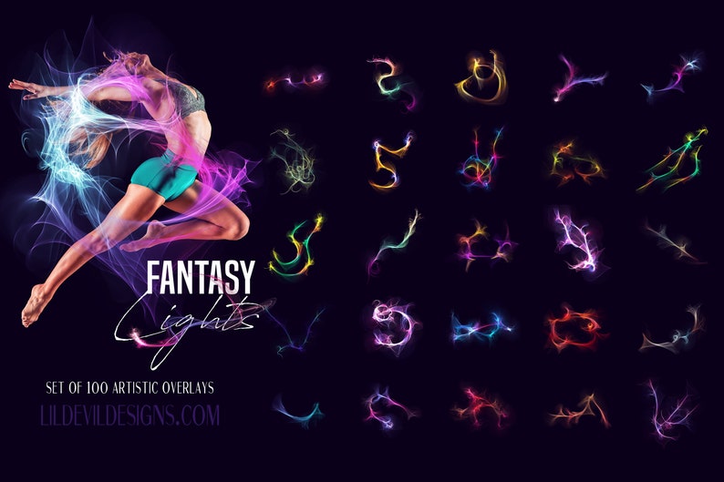 100 Fantasy Lights Overlays, Hi-res PNG Light Trails, Digital Overlays ...