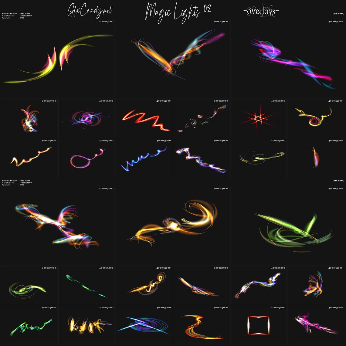 200 Magic Lights Overlays, PNG LIGHT EFFECTS, Photoshop Hand-drawn ...