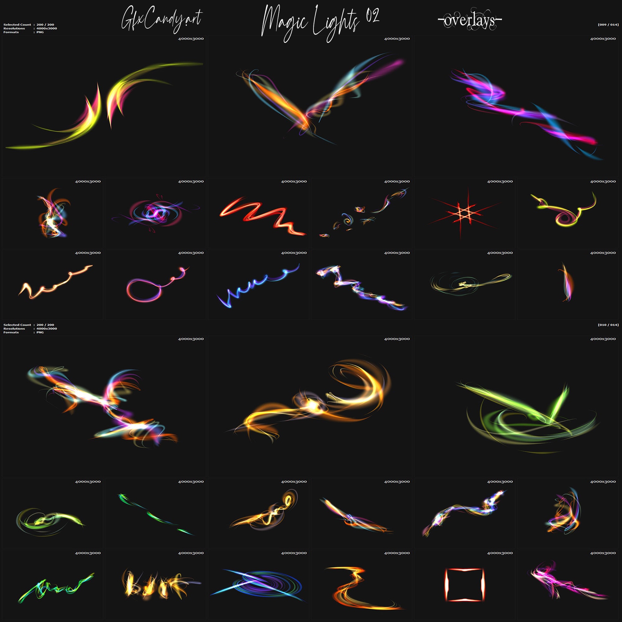 200 Magic Lights Overlays, PNG LIGHT EFFECTS, Photoshop Hand-drawn ...