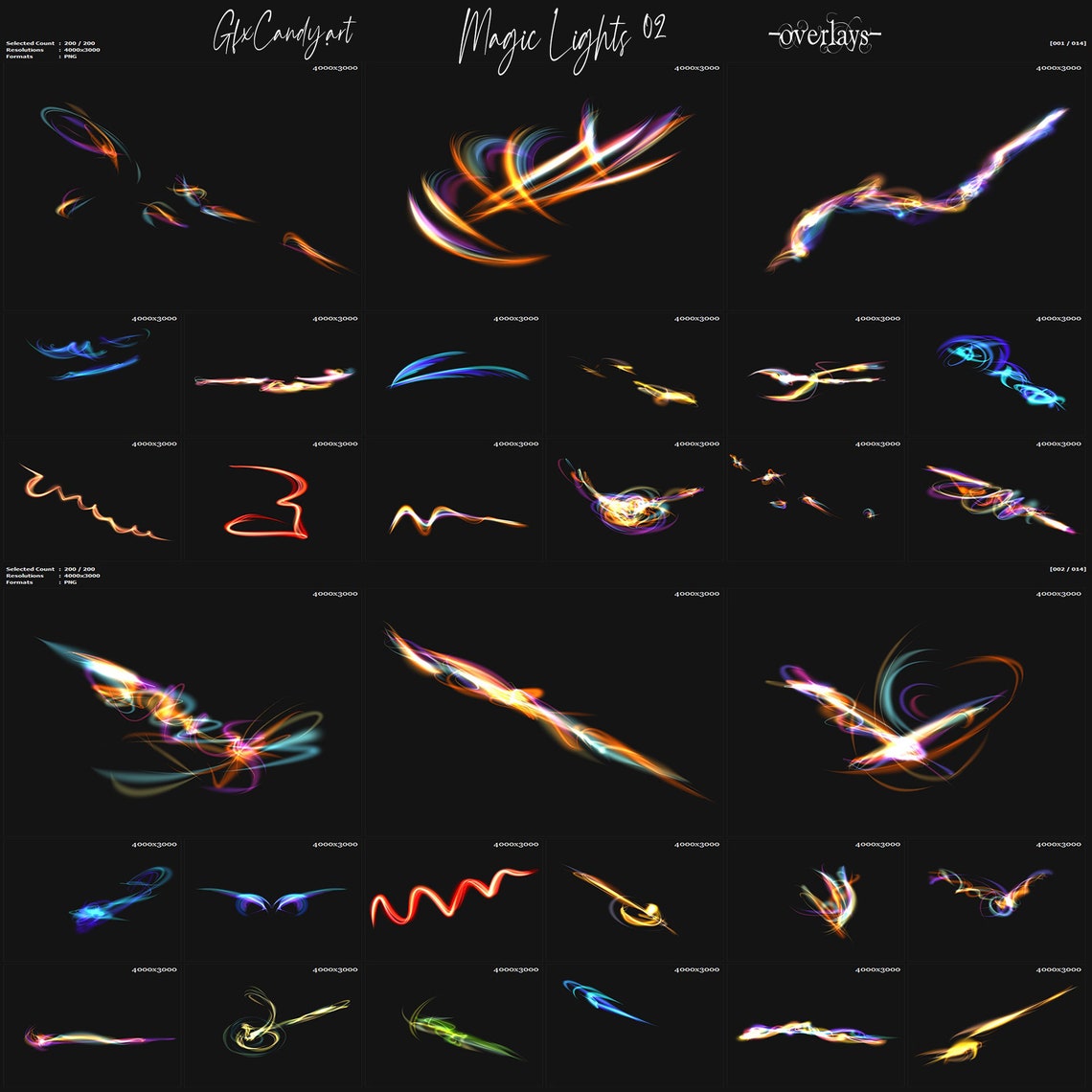 200 Magic Lights Overlays, PNG LIGHT EFFECTS, Photoshop Hand-drawn ...