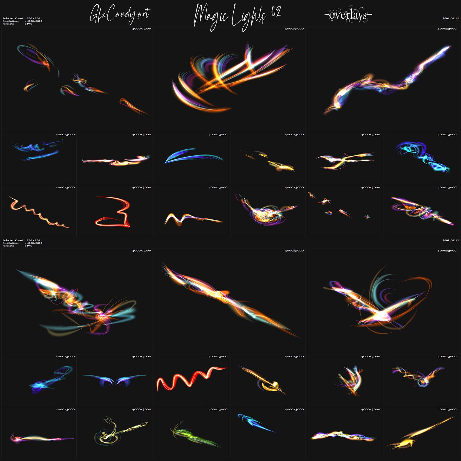 200 Magic Lights Overlays, PNG LIGHT EFFECTS, Photoshop Hand-drawn ...