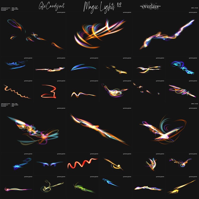 200 Magic Lights Overlays, PNG LIGHT EFFECTS, Photoshop Hand-drawn ...
