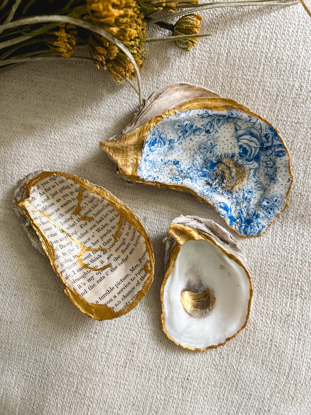 Decorative Oyster Shells, Set of 3 | Chinoiserie Oyster Shell Decor - Etsy