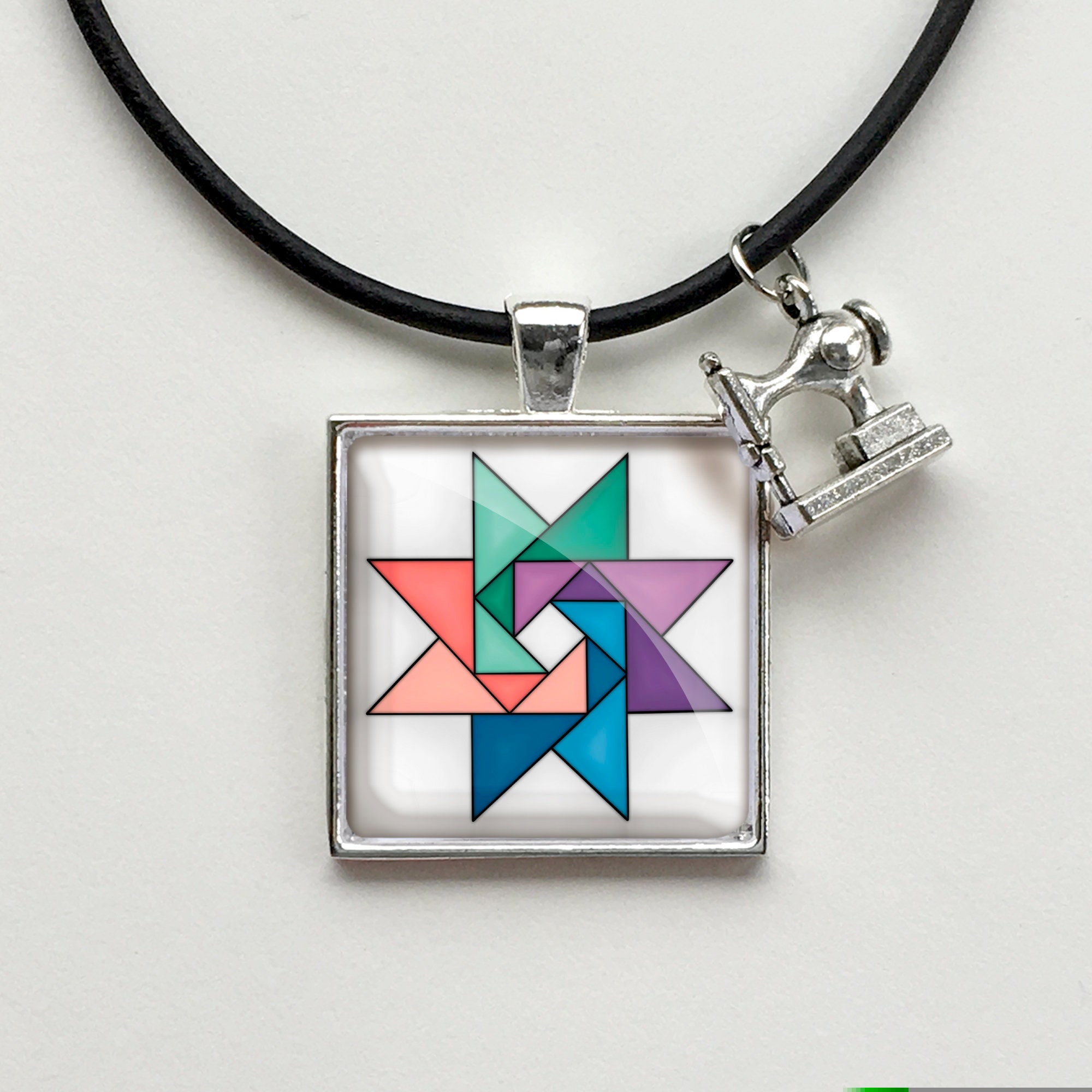 Square Pastel Twirling Star Quilt Block Necklace - Etsy