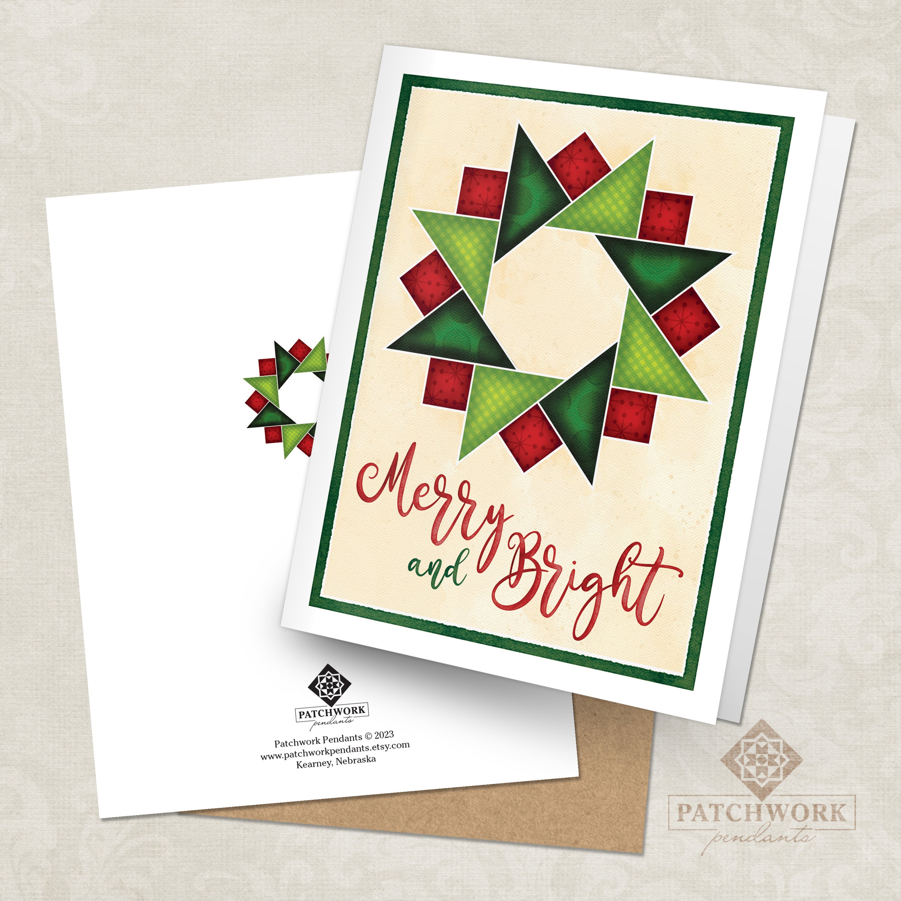 Christmas Wreath Quilt Block Folded Notecard - Etsy