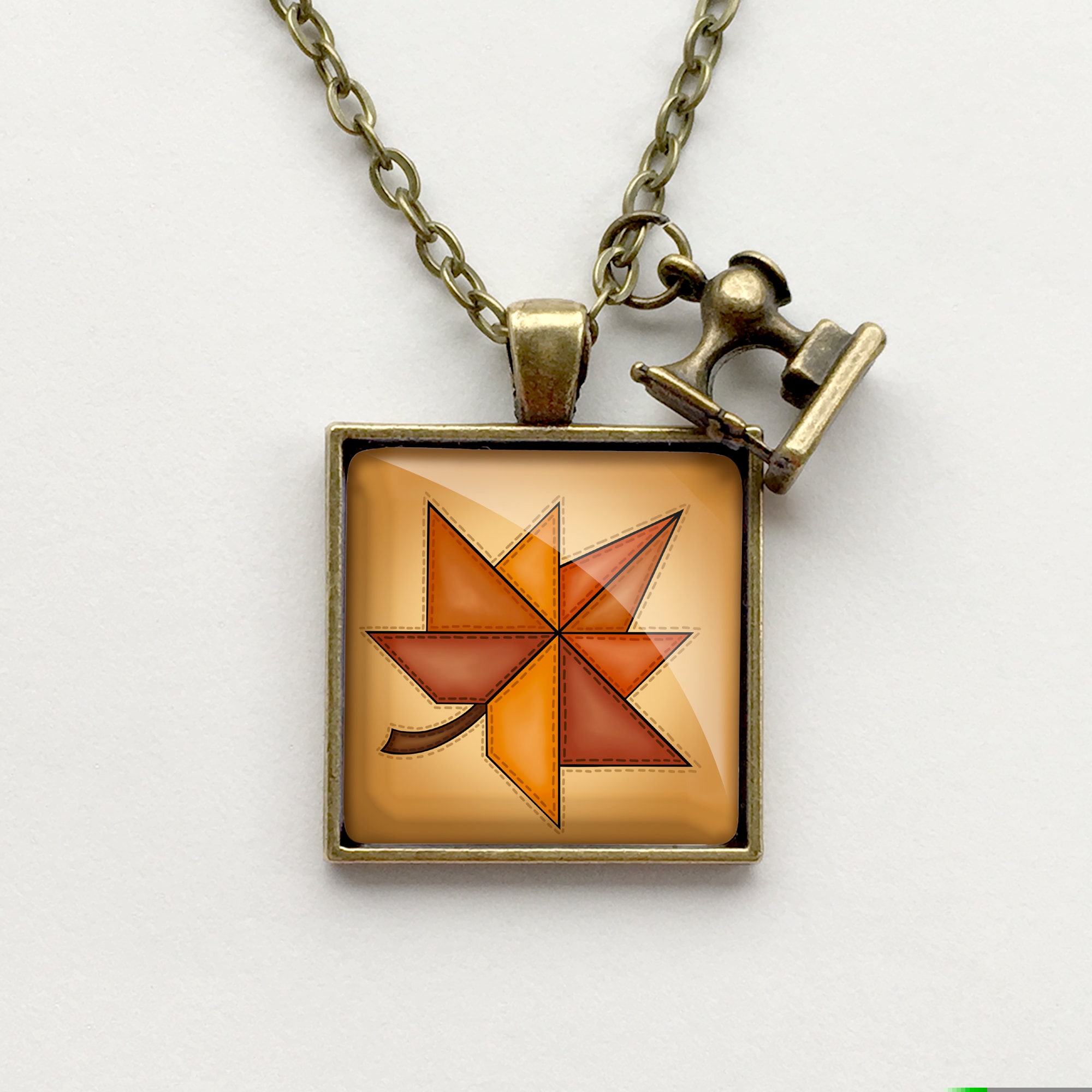 Square Autumn Leaf Quilt Block Necklace | Etsy
