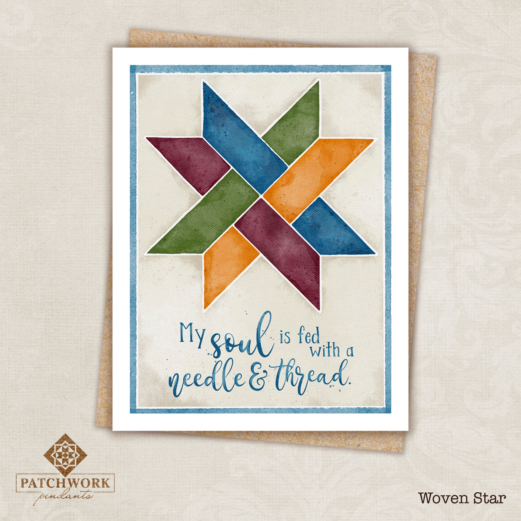 Woven Star Quilt Block Folded Notecard - Etsy