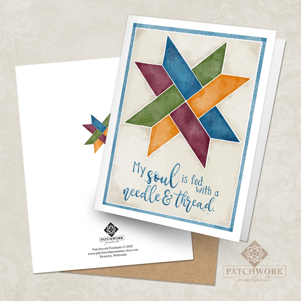 Woven Star Quilt Block Folded Notecard - Etsy