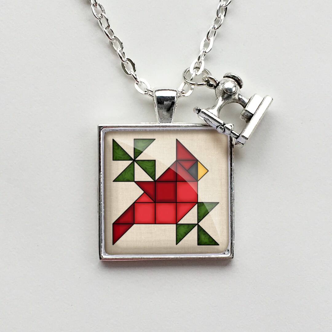 Square Cardinal Quilt Block Necklace - Etsy