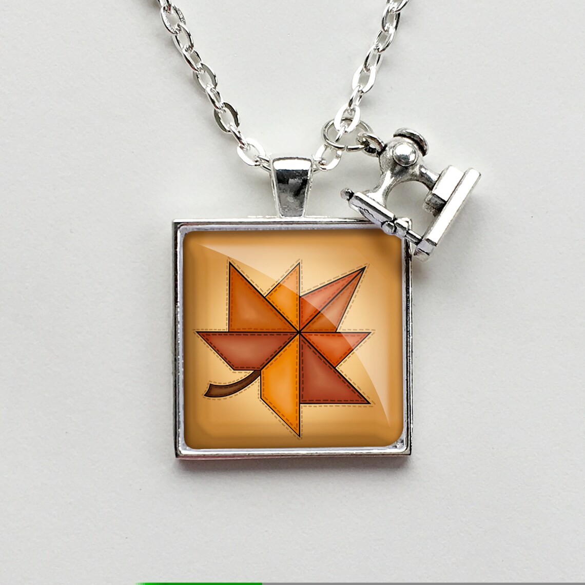 Square Autumn Leaf Quilt Block Necklace - Etsy