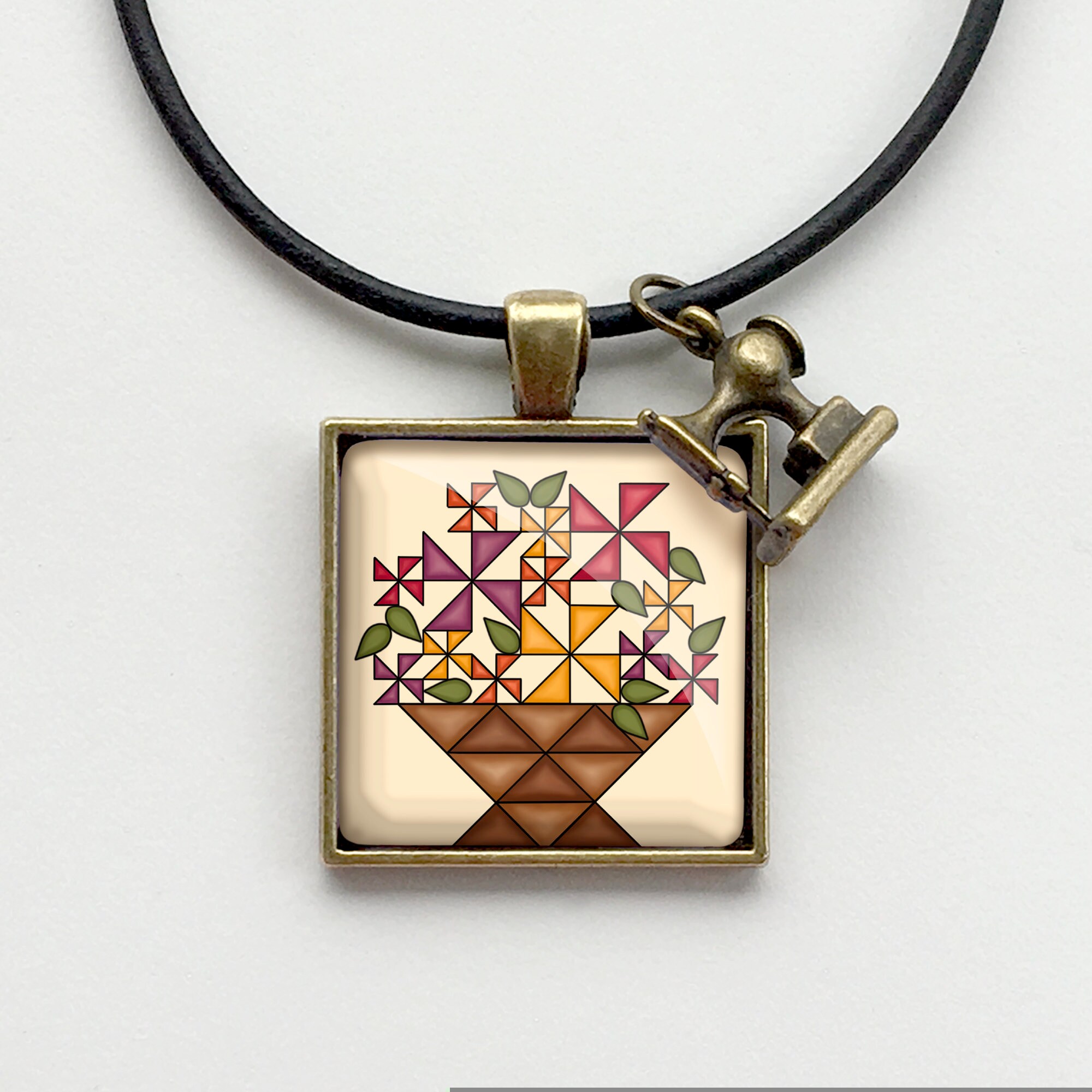 Square Flower Basket Quilt Block Necklace - Etsy