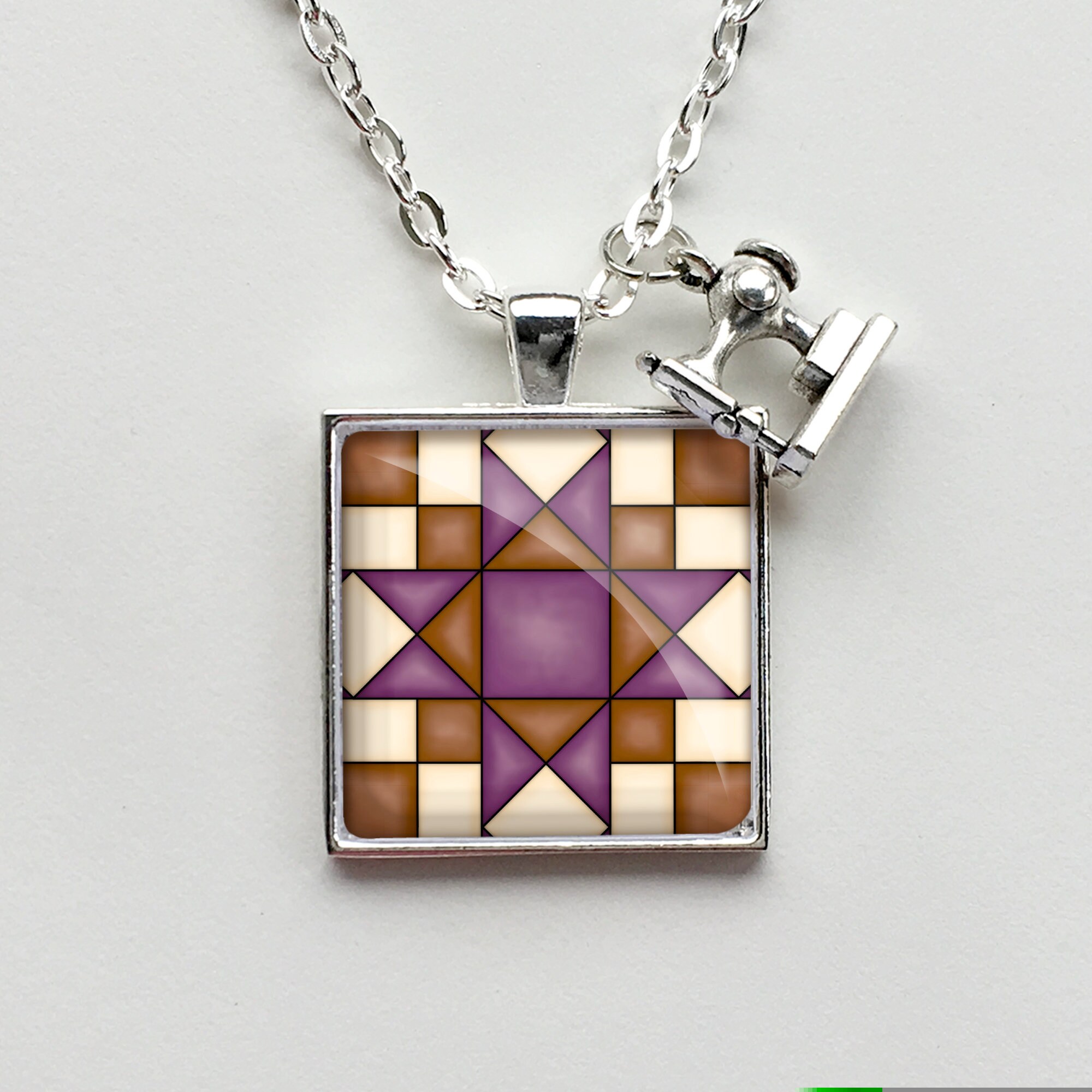 Square Purple and Brown Ohio Star Quilt Block Pendant Necklace - Etsy